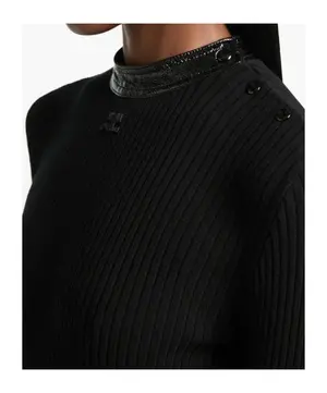 COURREGES Ribbed Long Sleeve T-shirt With Vinyl Collar