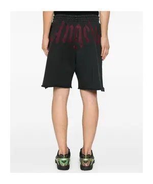 Palm Angels Elastic Waist Shorts With Drawstring And Frayed Hem