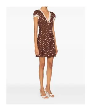 Rixo Polka Dot Lace Trim V-neck Short Sleeve Dress