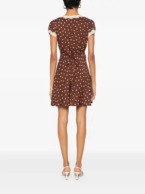 Rixo Polka Dot Lace Trim V-neck Short Sleeve Dress