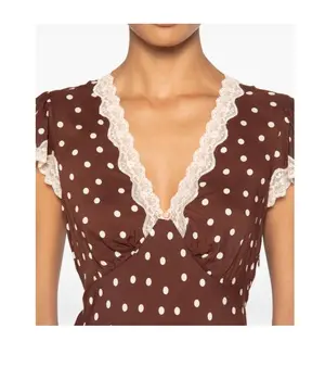 Rixo Polka Dot Lace Trim V-neck Short Sleeve Dress