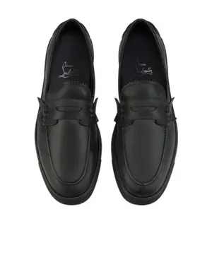 CHRISTIAN LOUBOUTIN Round Toe Slip-on Loafers With Hand-stitched Details - Black