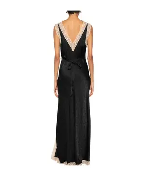 Rixo Sleeveless V-neck Lace Trim Maxi Dress