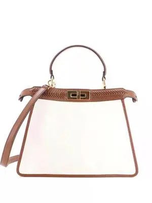 Fendi Peekaboo Iseeu Bag Pequin Canvas With Whipstitch Leather Medium Satchel