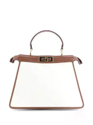 Fendi Peekaboo Iseeu Bag Pequin Canvas With Whipstitch Leather Medium Satchel