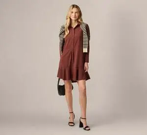 Adrianna Papell Long Sleeve Flounce Hem Hailey Dress - Chocolate