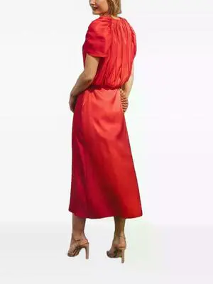 Cherubina Ruched-sleeve V-neck Midi Dress