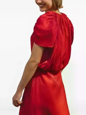 Cherubina Ruched-sleeve V-neck Midi Dress