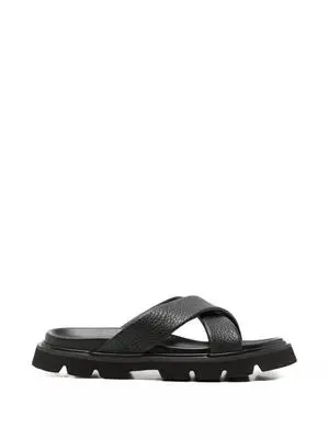 SERGIO MORETTI FIRENZE Criss-cross Leather Slippers - Black