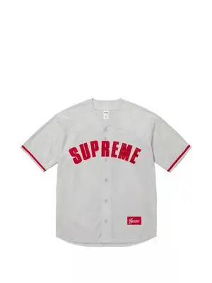 Supreme Mesh Logo-appliqué Baseball Jersey - Grey