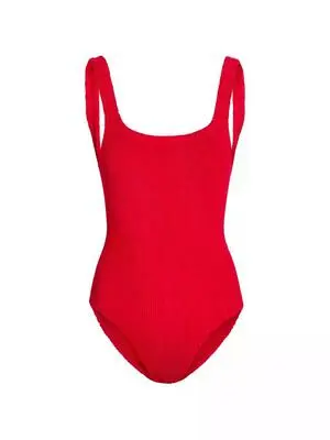 Hunza G Square Neck Crinkle-effect Swimsuit - Red