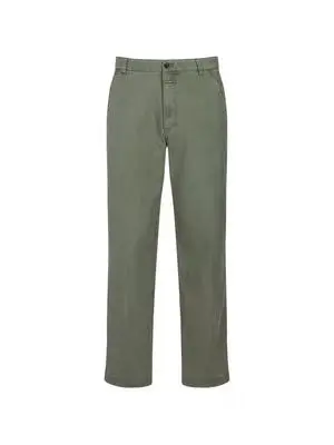 Closed Straight-leg Button-fastening Trousers - Green