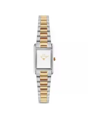 DANIEL WELLINGTON 25.9mm Rectangular Watch With Two-tone Link Bracelet - White