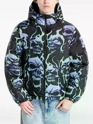 WASTED Reversible Skull Print Puffer Jacket