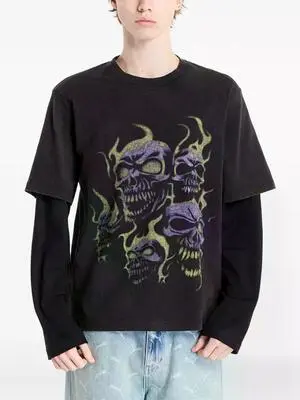 WASTED Skull-print Layered T-shirt - Black
