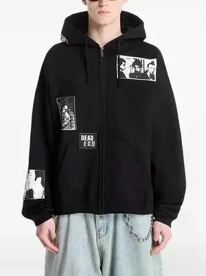 WASTED Patch Detail Zip Hoodie - Black
