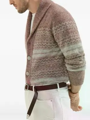 Brunello Cucinelli Nordic Jacquard Shawl Collar Cardigan - Brown