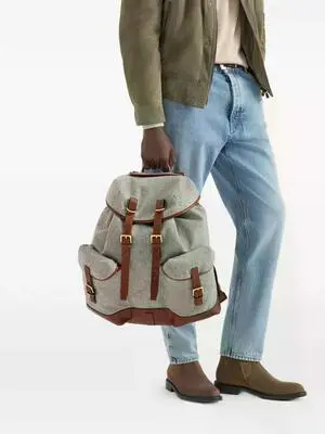 Brunello Cucinelli Virgin Wool, Alpaca, And Cashmere Flannel Field Backpack With Grained Calfskin Inserts