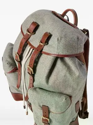 Brunello Cucinelli Virgin Wool, Alpaca, And Cashmere Flannel Field Backpack With Grained Calfskin Inserts