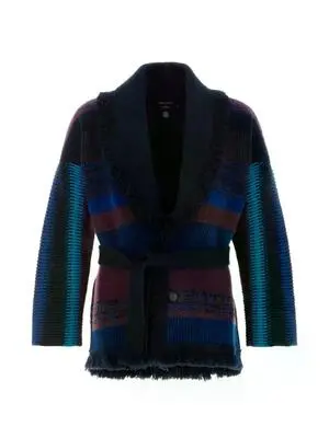 Giorgio Armani Fringe-trimmed Belted Cardigan - Blue