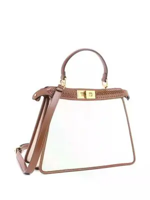 Fendi Peekaboo Iseeu Bag Pequin Canvas With Whipstitch Leather Medium Satchel