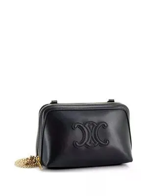 Celine Cuir Triomphe Zip Around Chain Clutch Leather Crossbody Bag