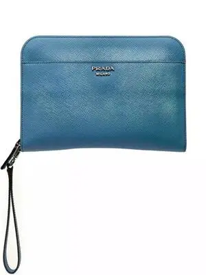 Prada Saffiano Leather Clutch Bag - Blue