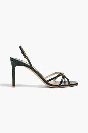 TOM FORD Embellished Croceffect Leather Slingback Sandals - Emerald