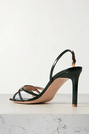 TOM FORD Embellished Croceffect Leather Slingback Sandals
