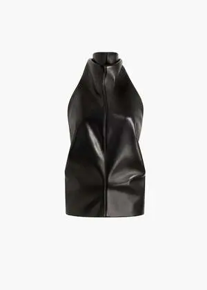 Khaite High Neck Halter Leather Top - Black