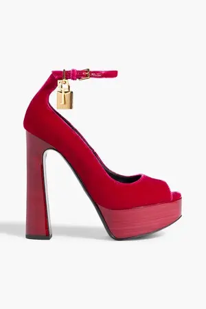 TOM FORD Padlock Velvet Platform Sandals - Fuchsia