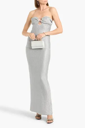 TOM FORD Strapless Metallic Ribbed Cotton-blend Top