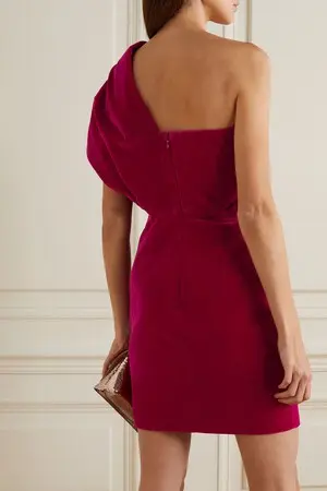TOM FORD One-shoulder Draped Cotton-velvet Mini Dress - Fuchsia