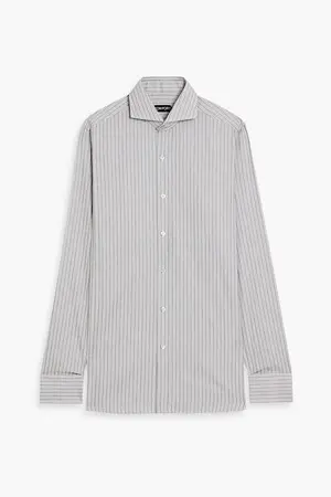 TOM FORD Striped Cottonblend Jacquard Shirt - Gray