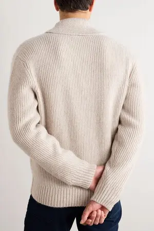 TOM FORD Shawl Collar Ribbed Cashmere And Silk-blend Cardigan - Stone