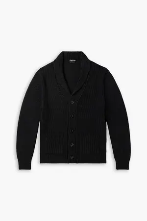 TOM FORD Shawl Collar Ribbed Silk And Wool-blend Cardigan - Black
