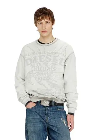 DIESEL® Sweatshirt With Dévoré Print And Logo Detail - Grey