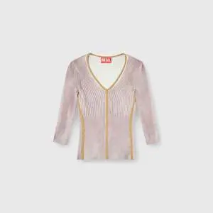 DIESEL® Ribbed V-neck Jumper With Contrast Bands - Violet