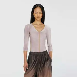 DIESEL® Ribbed V-neck Jumper With Contrast Bands - Violet