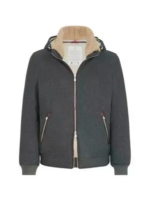 Brunello Cucinelli Bonded Wool Flannel Down Jacket With Detachable Hood - Grey