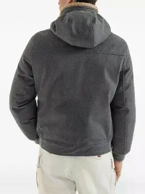 Brunello Cucinelli Bonded Wool Flannel Down Jacket With Detachable Hood - Grey