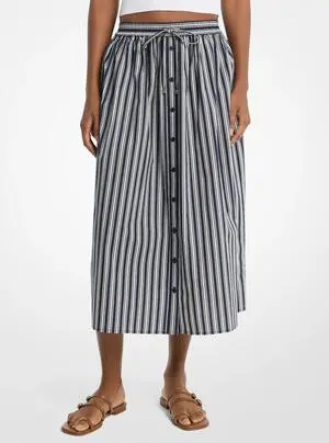 Michael Kors Striped Cotton Poplin Midi Skirt