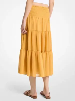 Michael Kors Smocked Georgette Tiered Skirt - Yellow