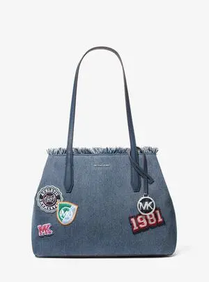 Michael Kors Avalon Medium Embellished Denim Convertible Tote Bag