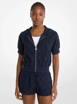 Michael Kors Logo Jacquard Terry Short Sleeve Jacket - Blue