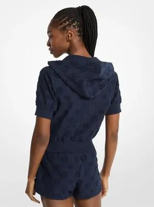 Michael Kors Logo Jacquard Terry Short Sleeve Jacket - Blue