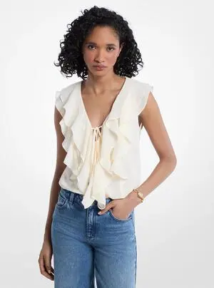 Michael Kors Ruffled Georgette Blouse - Natural