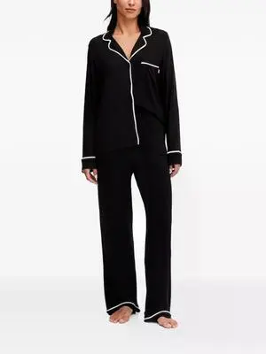 Dkny Long-sleeve Piped Pajamas Set - Black