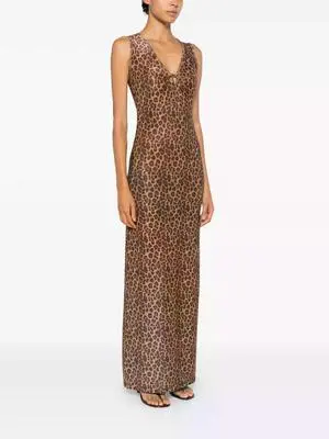 COTAZUR Leopard Print Ring Detail Maxi Dress