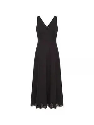 Valentino Garavani Wool Lace Trim V-neck Dress